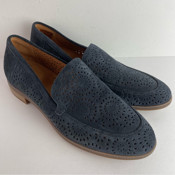 Clarks | Shoes | Clarks Trish Calla Navy Laser Cut Out Suede Leather ...